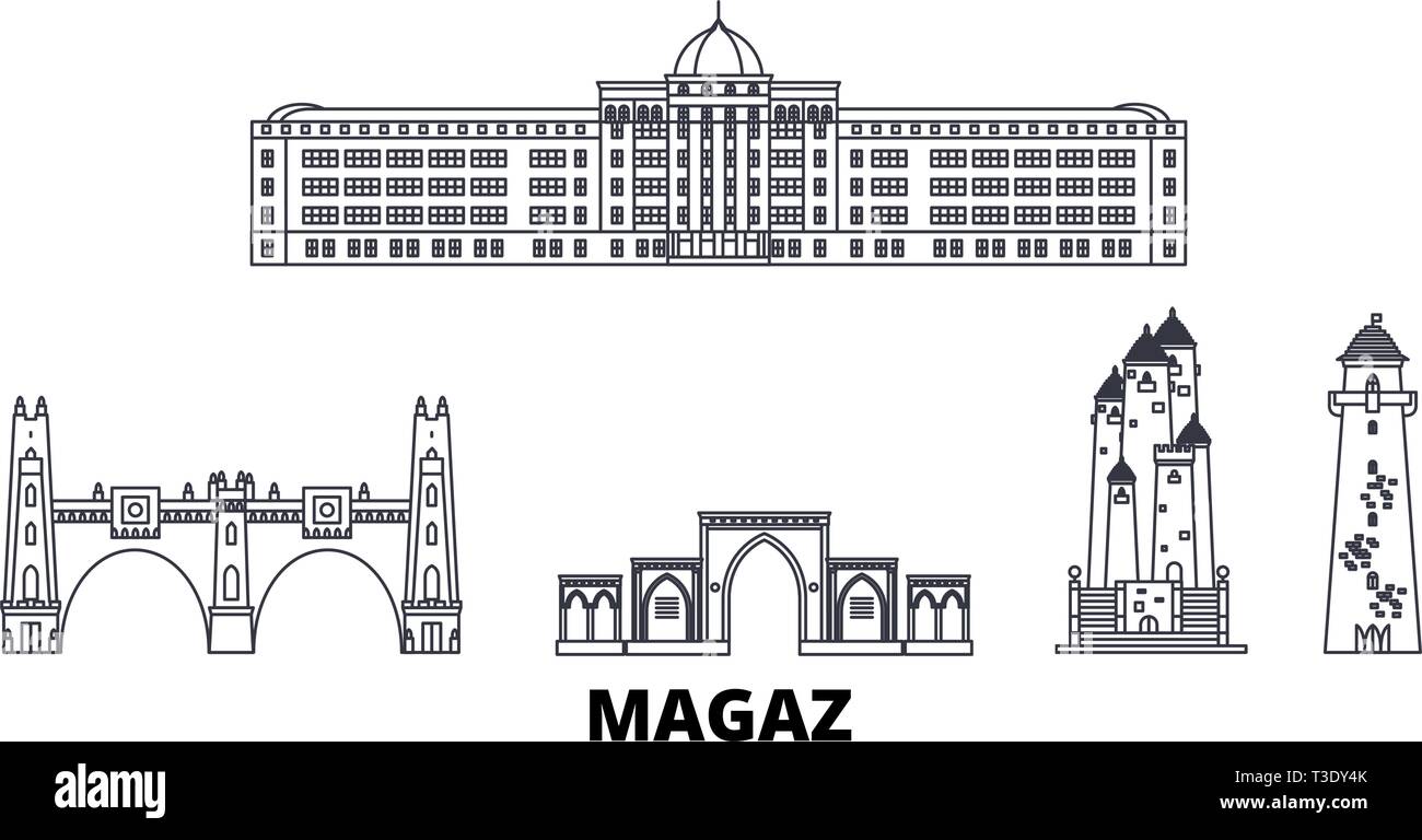 Russia, Magas line travel skyline set. Russia, Magas outline city ...