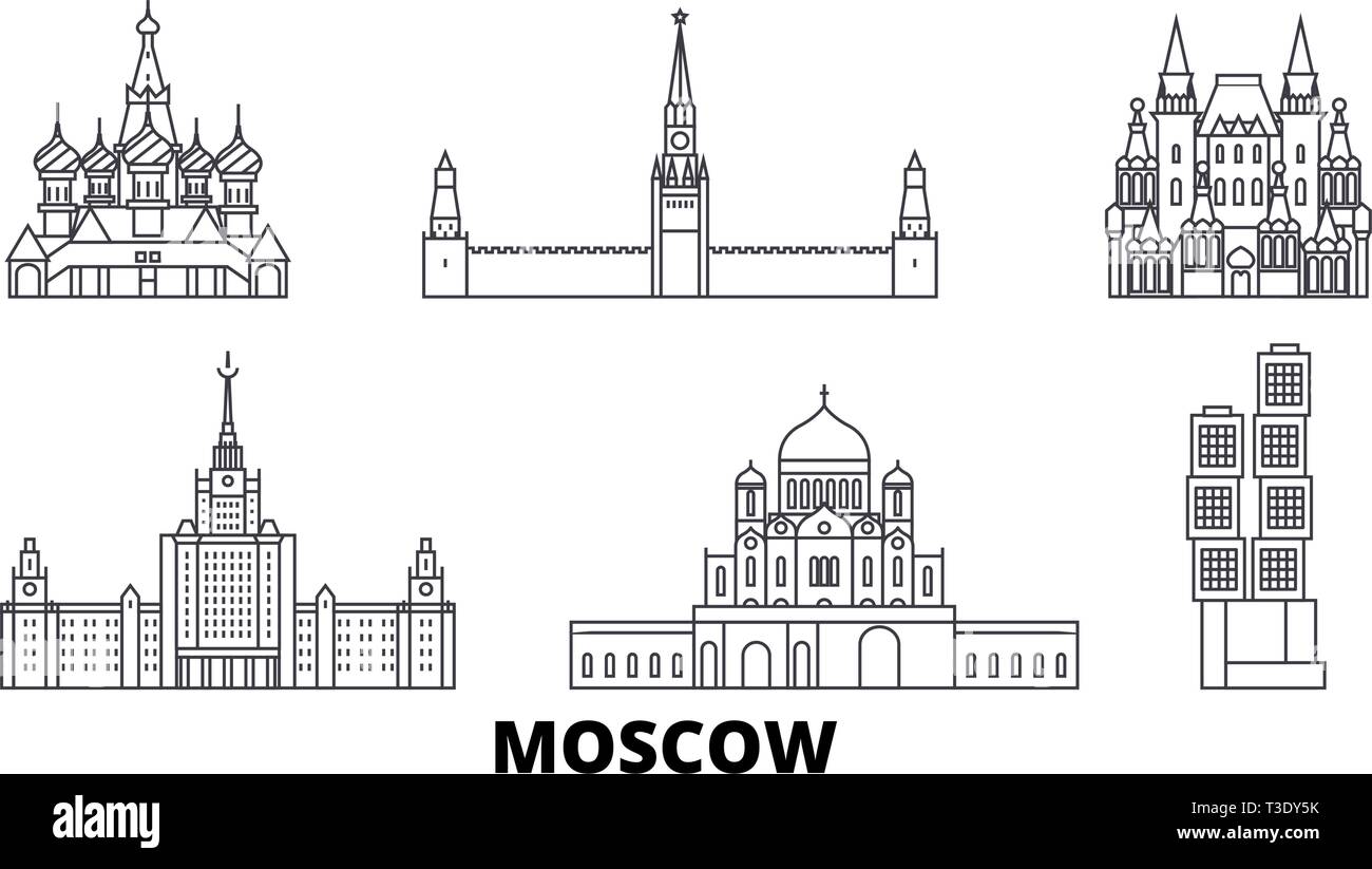 Russia, Moscow line travel skyline set. Russia, Moscow outline city ...