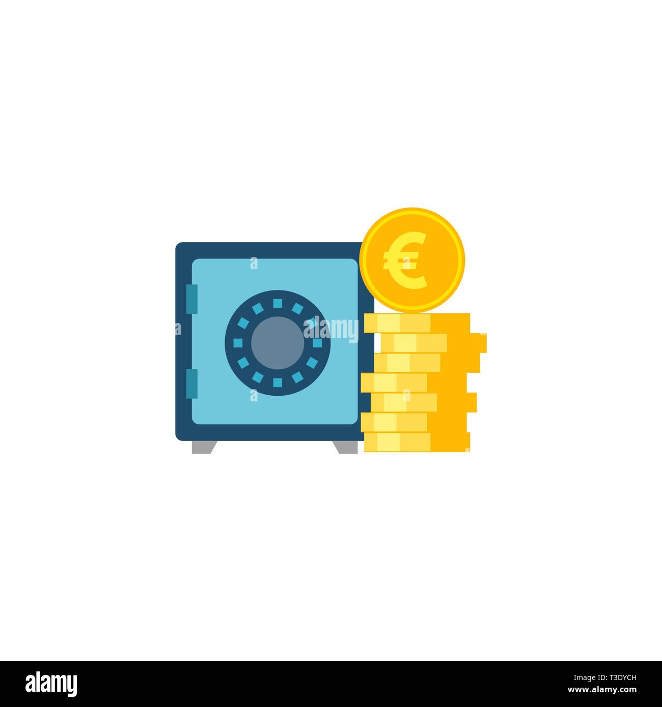 Safe wit Coins Stack. Safe with Euro Coins Stack Vector Flat Icon ...