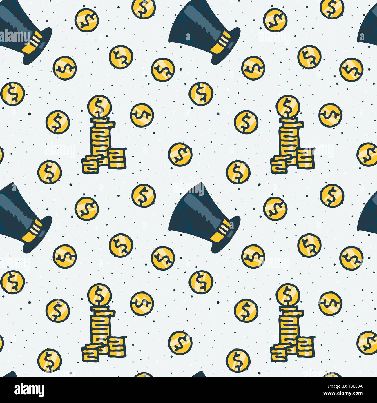 Seamless doodle pattern with cute money elements. Endless vector image ...