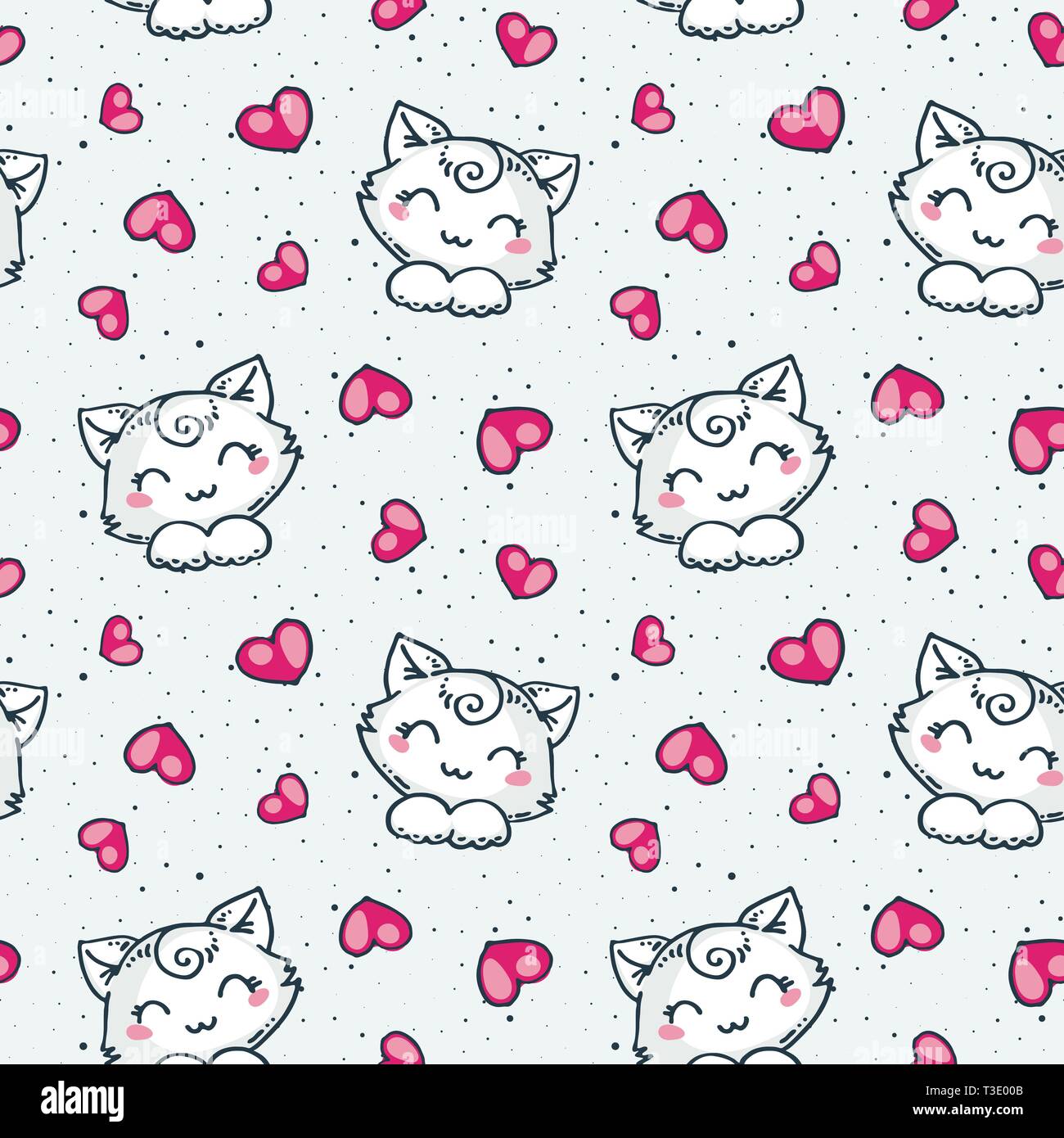 Seamless doodle pattern with cute animal elements. Endless vector image ...