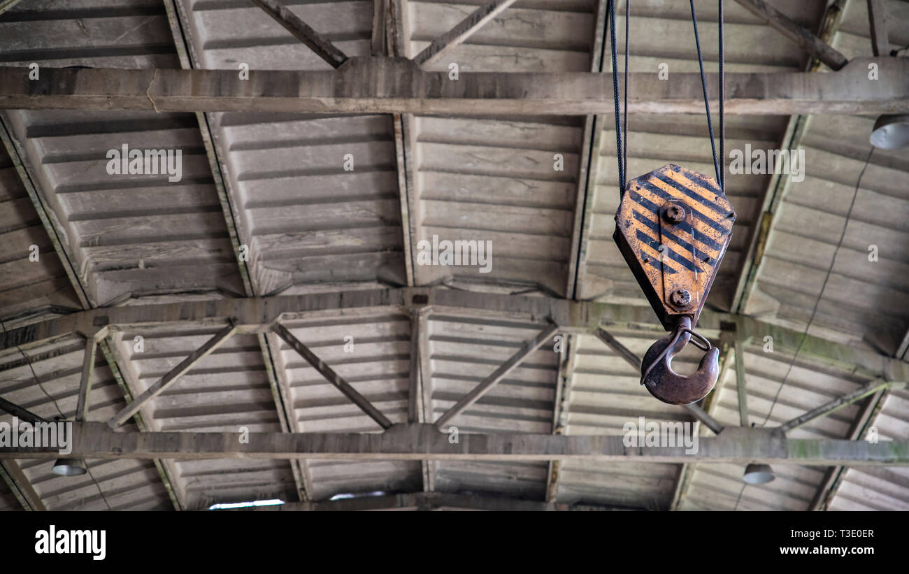 Metal hook on ropes, tool for lifting heavy loads, industry Stock Photo ...