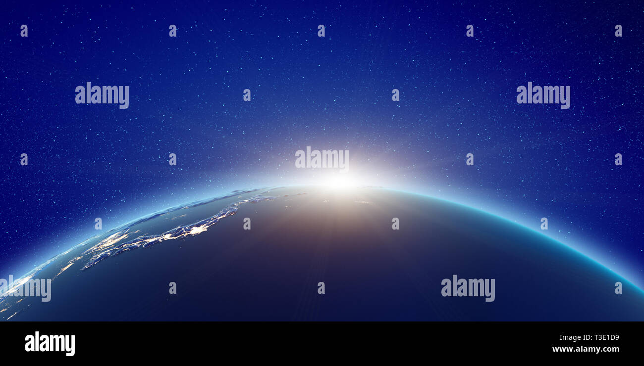 Japan sunrise from space. Elements of this image furnished by NASA. 3d ...
