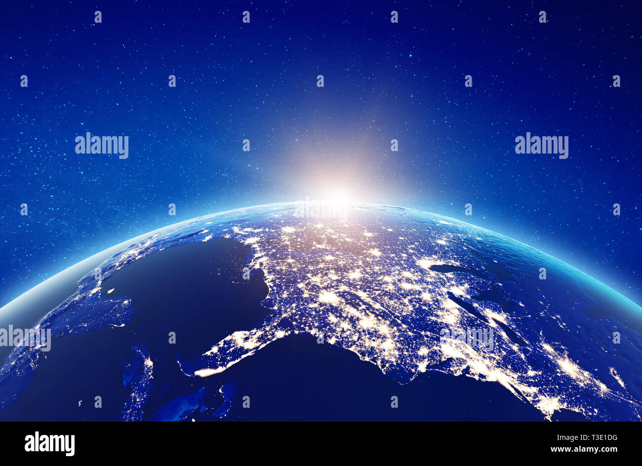 USA city lights. Elements of this image furnished by NASA. 3d rendering ...