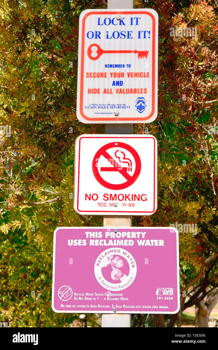 Multiple signs informing people in Tucson AZ to lock their cars, no ...