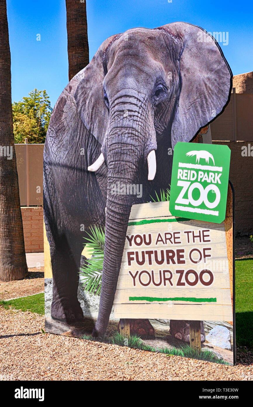 Giant lifesize elephant sign outside Reid Park Zoo in Tucson Arizona ...