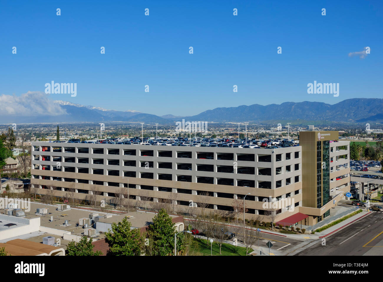 Los Angeles, MAR 20: Aerial view of a parking structure of Loma Linda ...