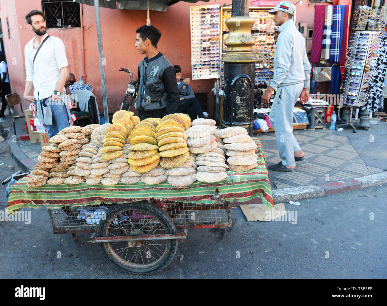 Traditional Moroccan Pita breads on a mobile cart in Marrakesh, Morocco ...