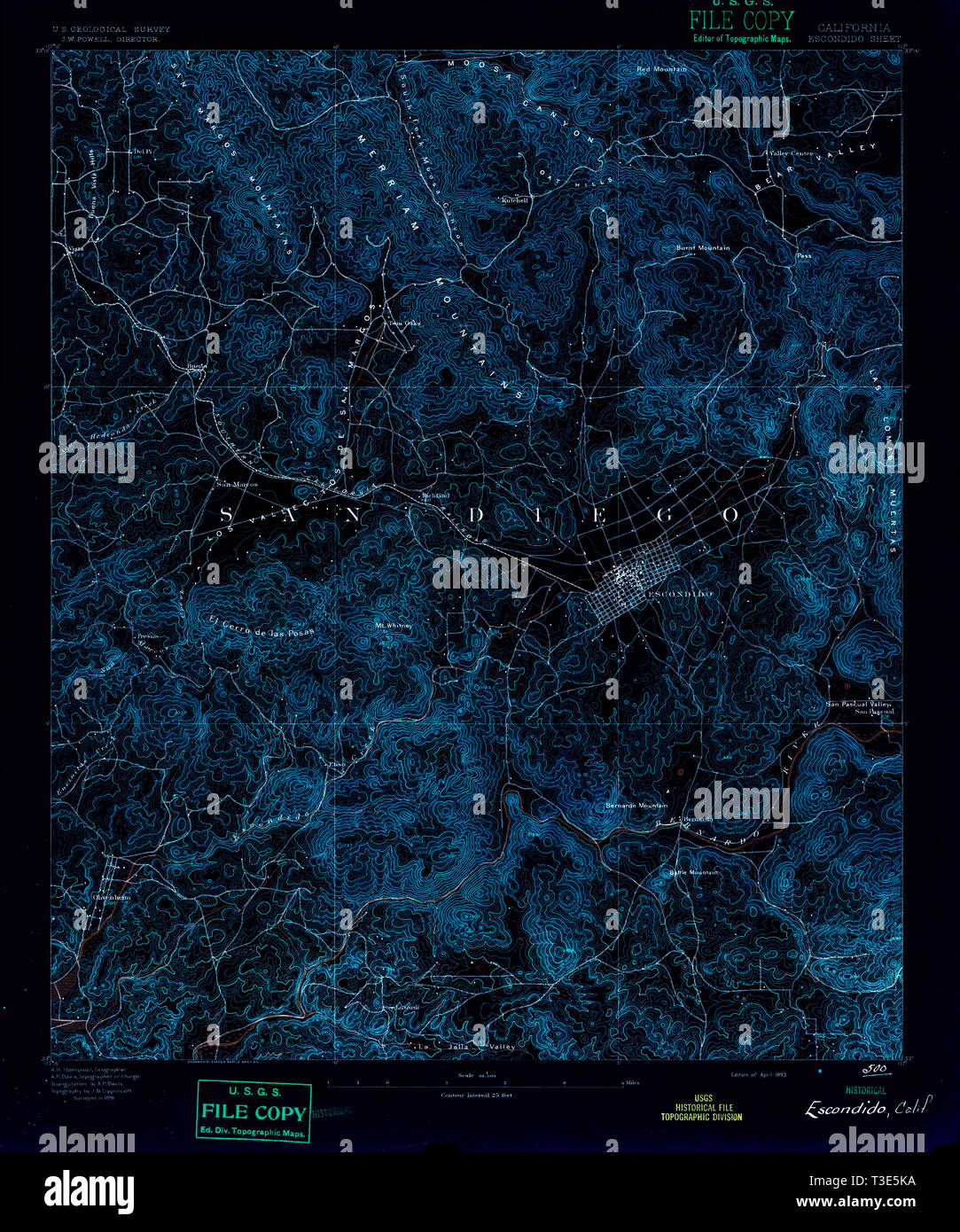 USGS TOPO Map California CA Escondido 297423 1893 62500 Inverted ...