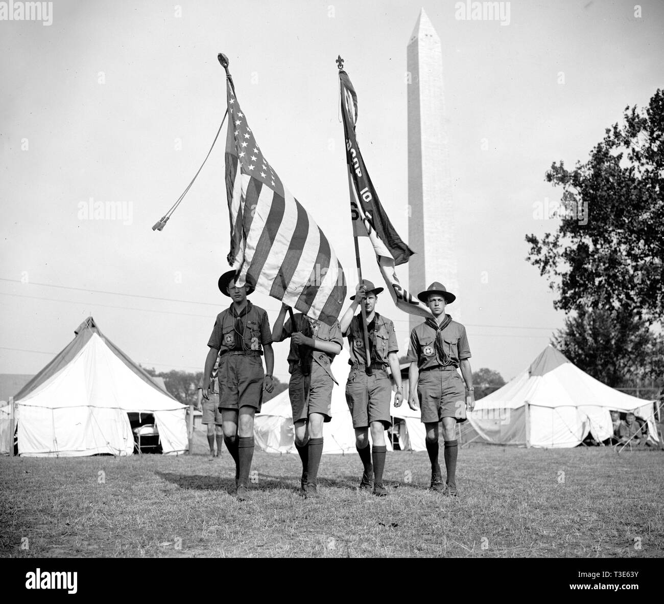 Boy Scouts Color Guard holding flags at the Boy Scout Jamboree in ...