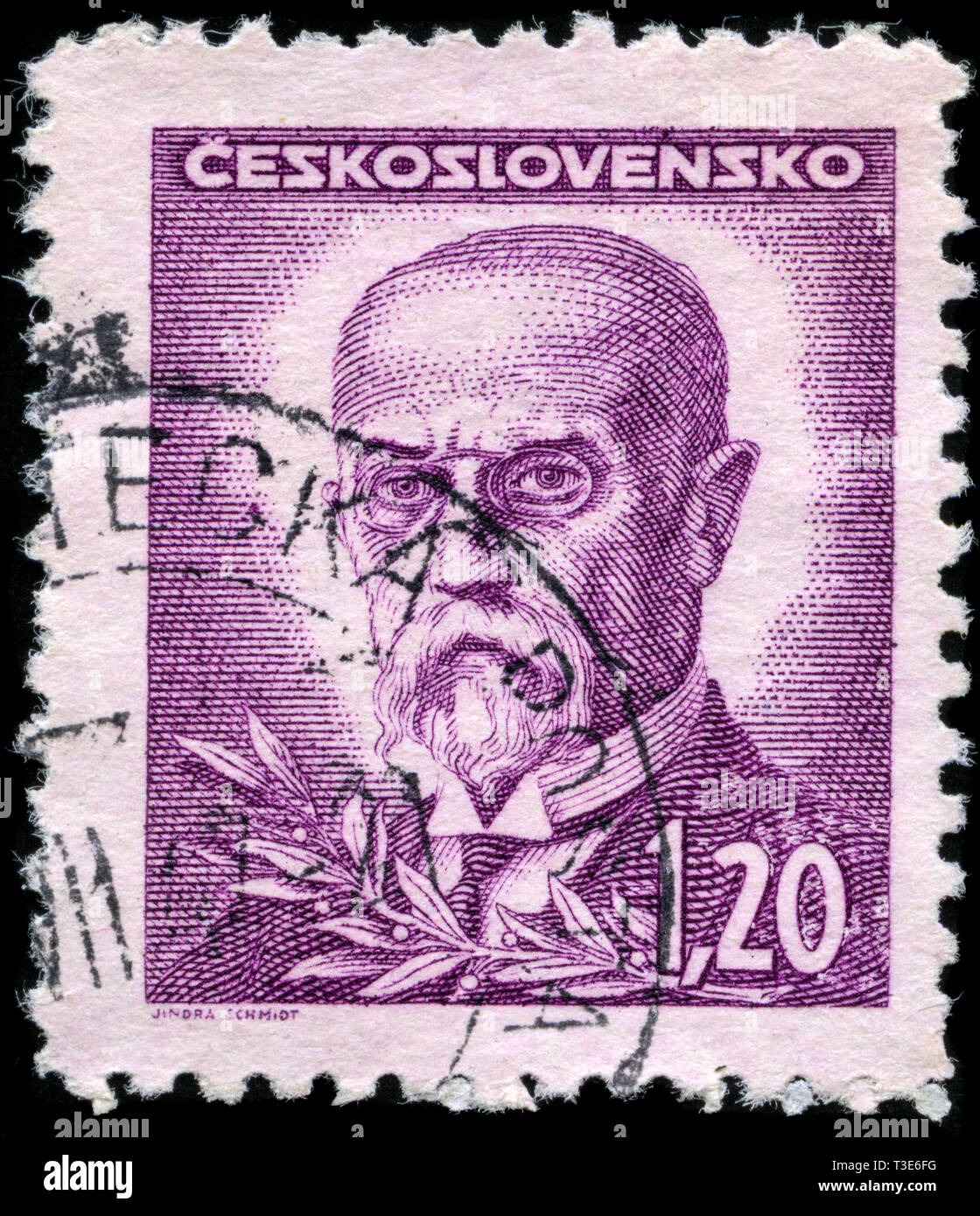 Postage stamp from the former state Czechoslovakia in the Portraits ...