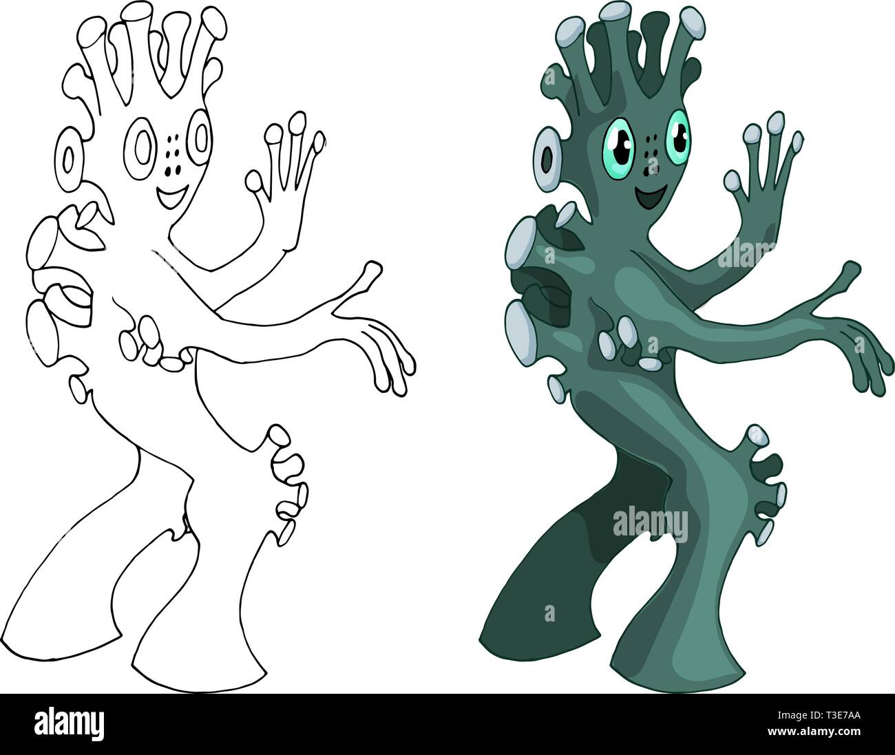 Vector cartoon image of funny alien positive character creature ...