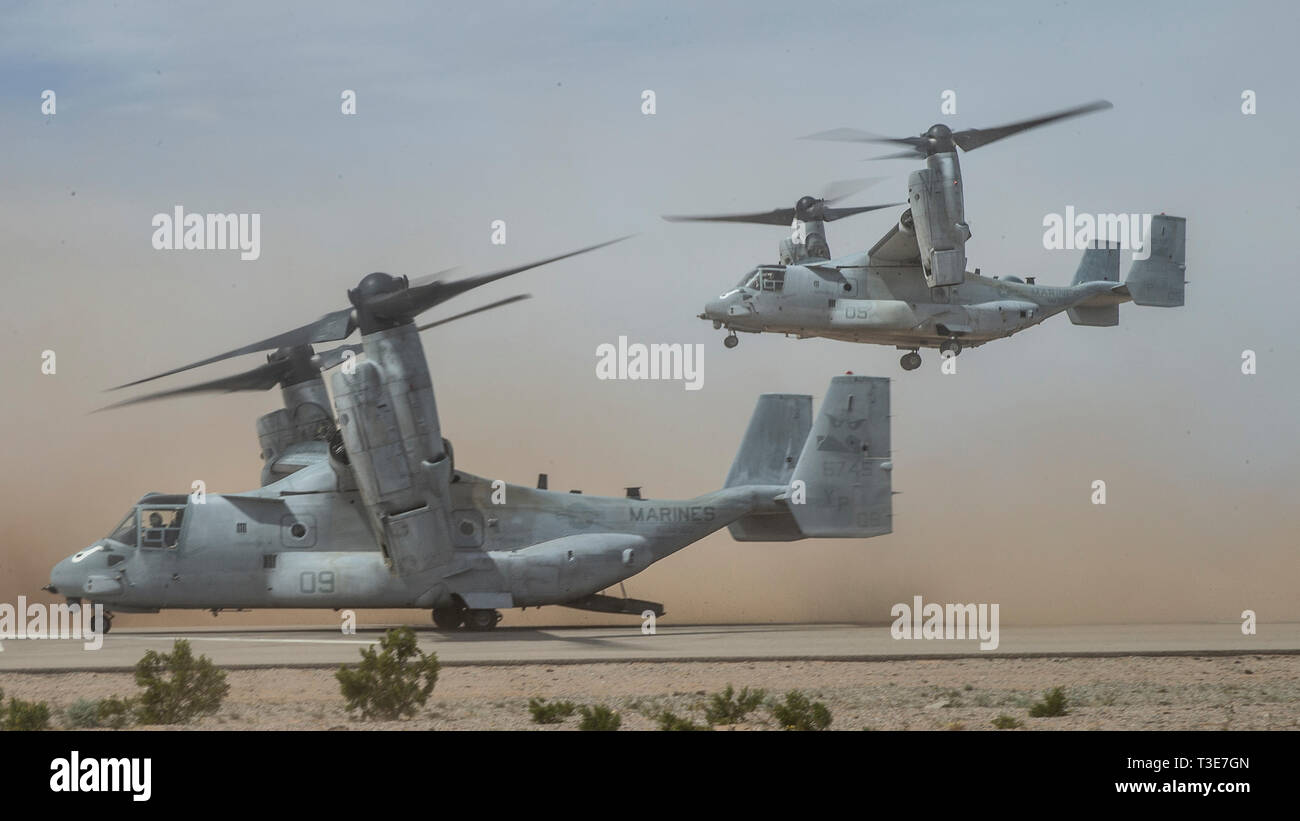 190326-M-EC058-0107 YUMA, ARIZONA (March 26, 2019) MV-22 Ospreys with Marine Medium Tiltrotor ...