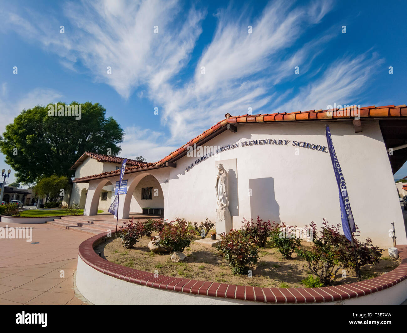 Los Angeles, MAR 26: Exterior view of the San Gabriel Mission ...
