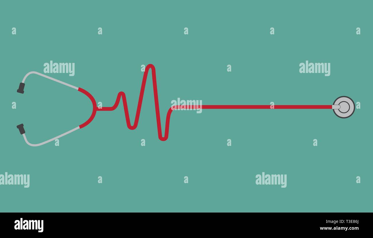 Stethoscope with a heart beat pulse concept in green background Stock ...