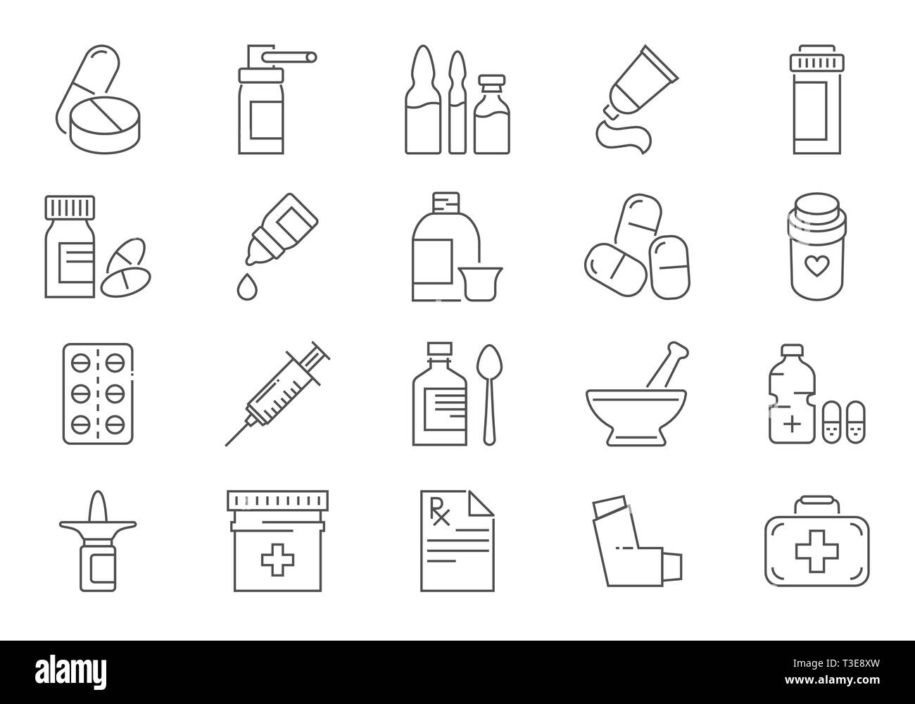Set of Drugs Related Vector Line Icons. Contains such Icons as Pills ...