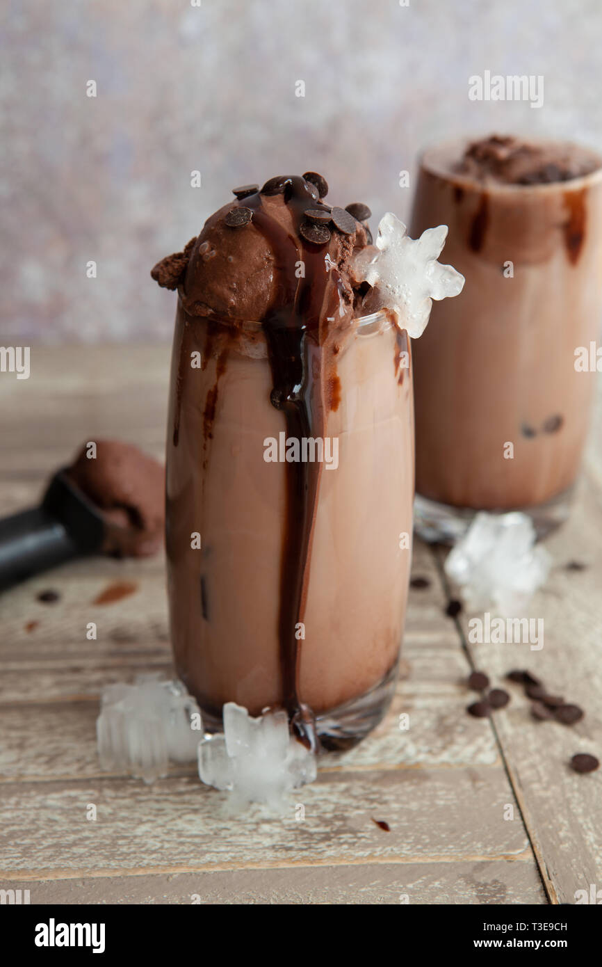 Iced milkshake with a scoop of chocolate ice cream Stock Photo - Alamy