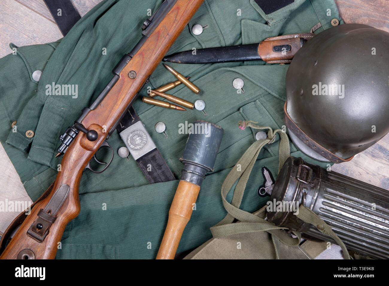 a vintage background with german army field equipment. ww2 Stock Photo ...