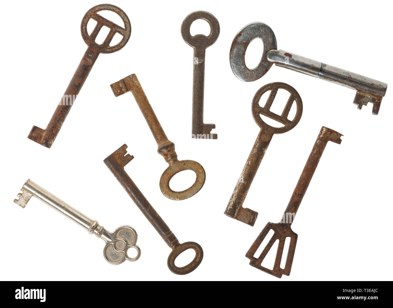set of original weathered rusty keys isolated on white background Stock ...