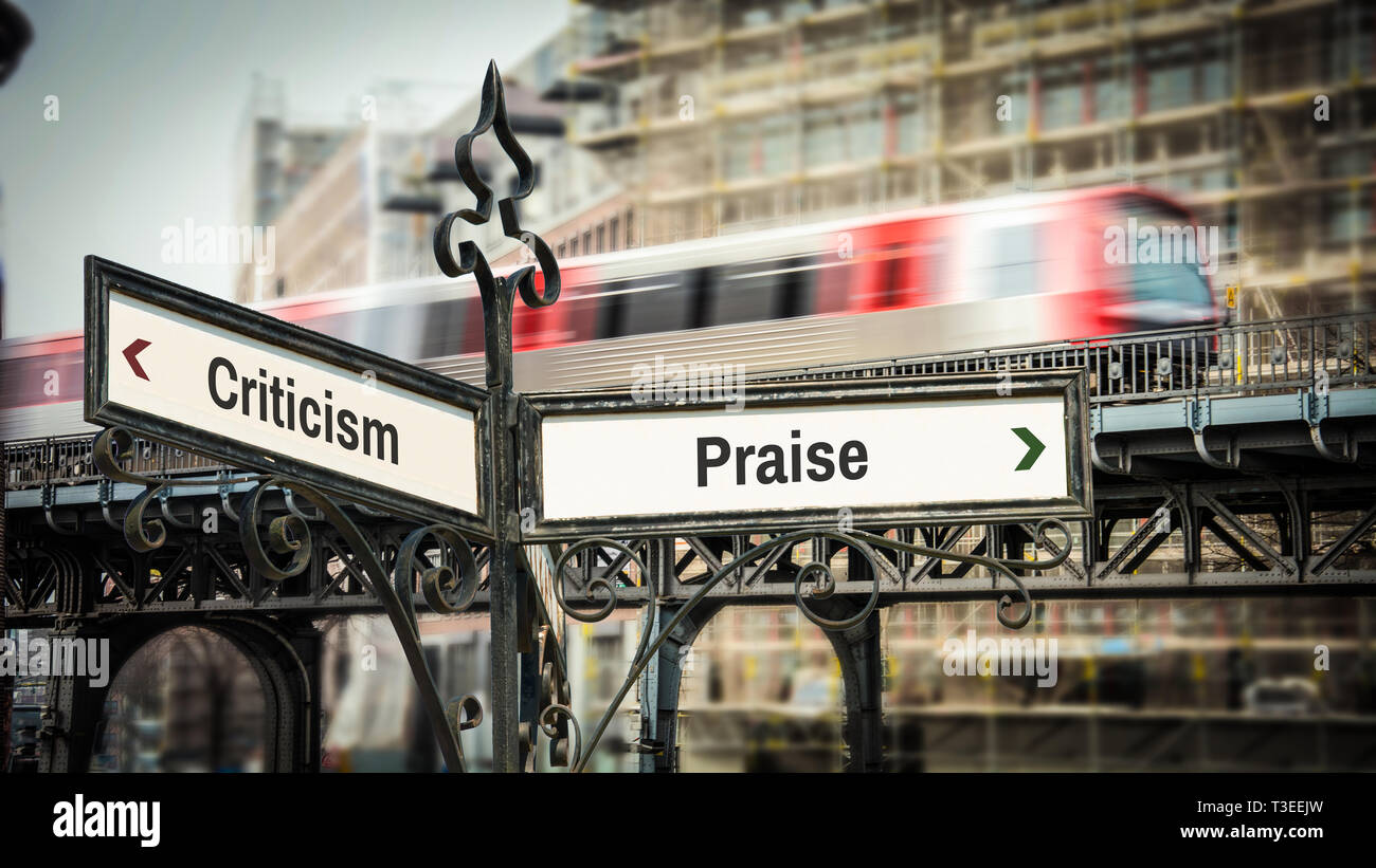 Street Sign Praise versus Criticism Stock Photo - Alamy