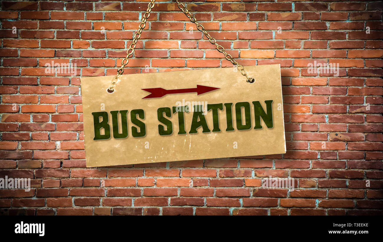 Street Sign to Bus Station Stock Photo - Alamy