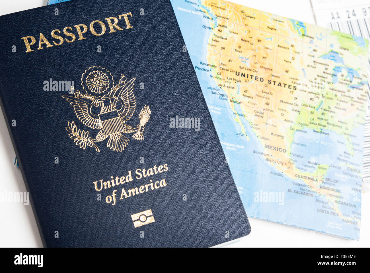 The iconic dark blue hard cover with gold stamp of the American ...