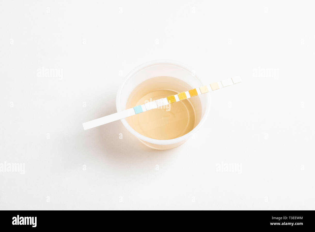 A combination of urine sample on a small round plastic container and a ...