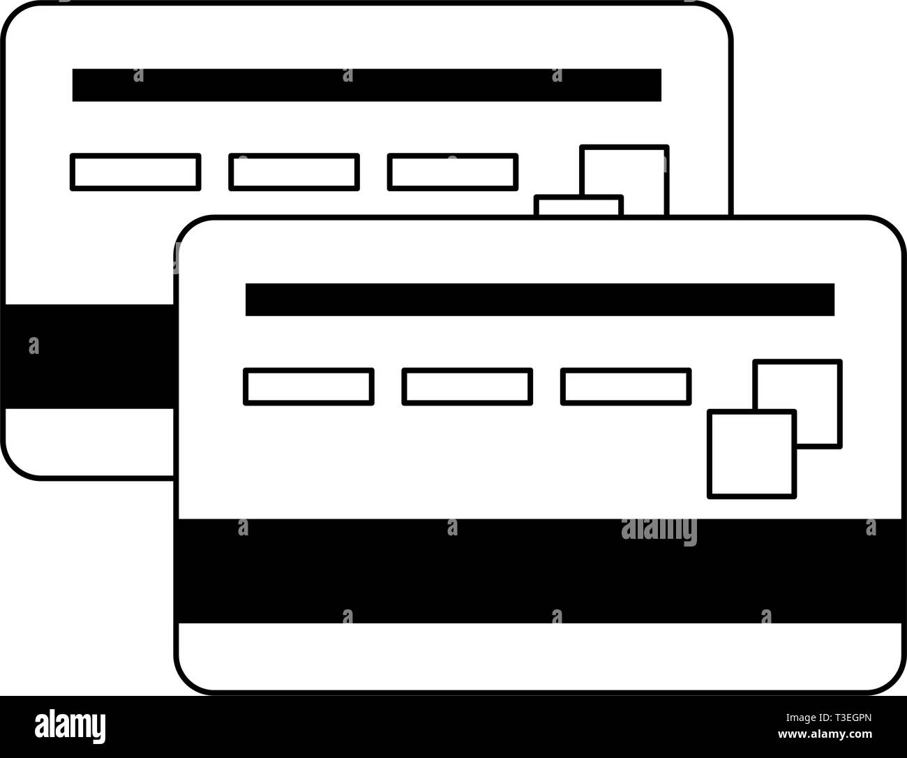 Credit card frontview and backview symbol in black and white Stock ...