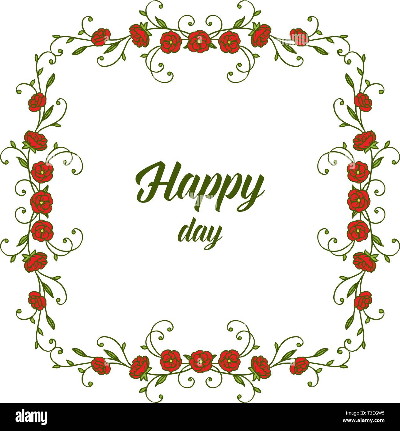 Vector illustration drawing happy day with leaf flower frame hand drawn ...
