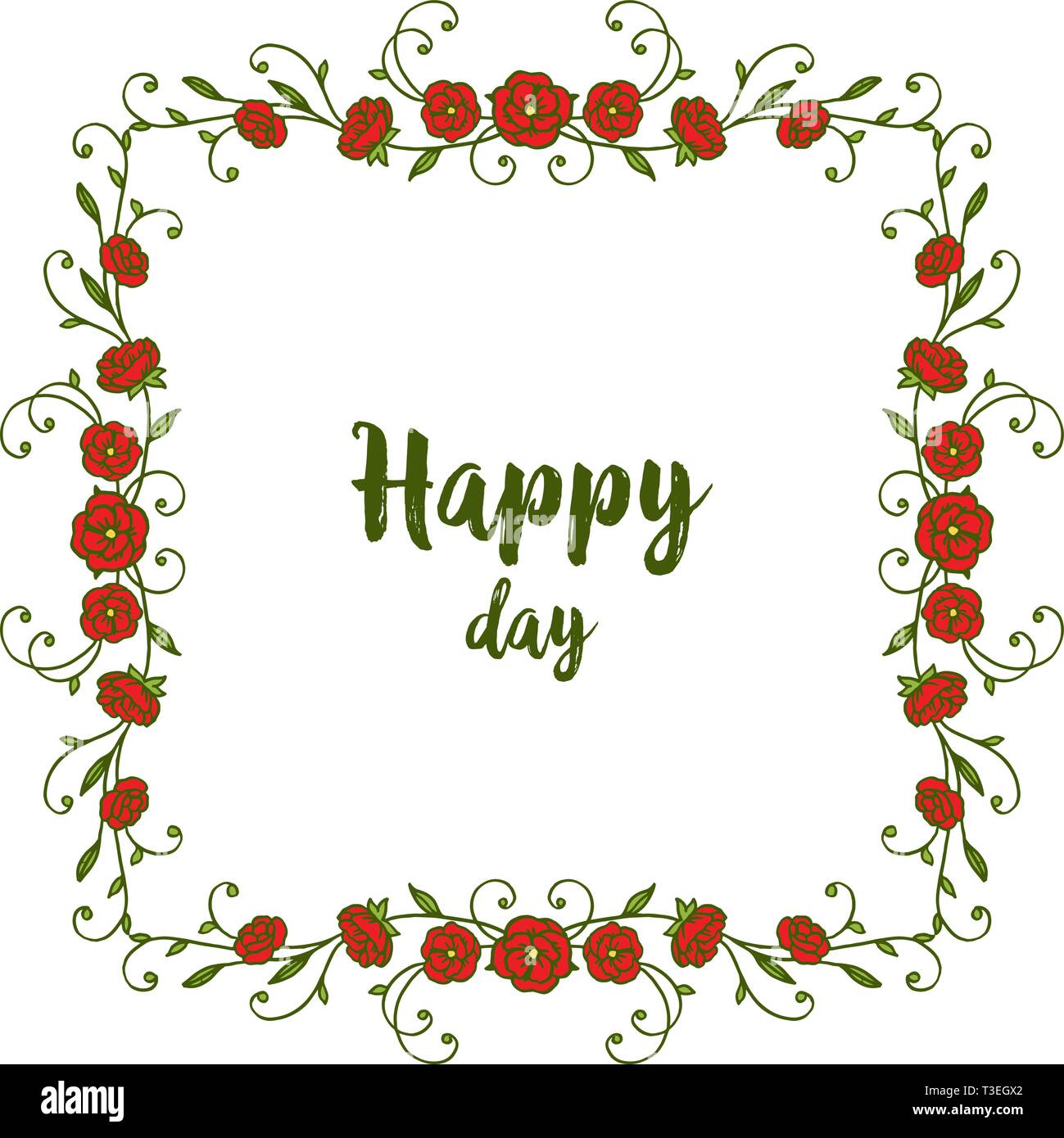 Vector illustration drawing happy day with leaf flower frame hand drawn ...
