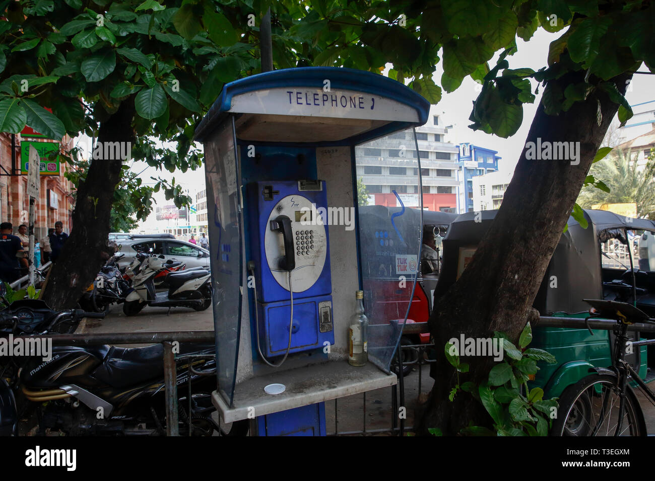 Old public pay phone booth on the street at Colombo, Sri Lanka Stock ...