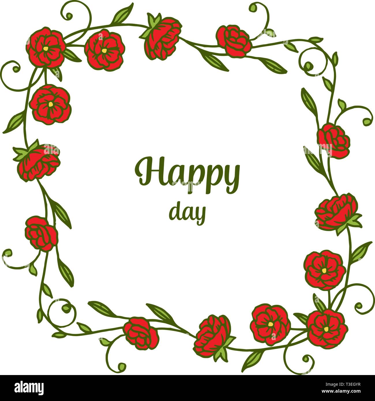 Vector illustration drawing happy day with leaf flower frame hand drawn ...