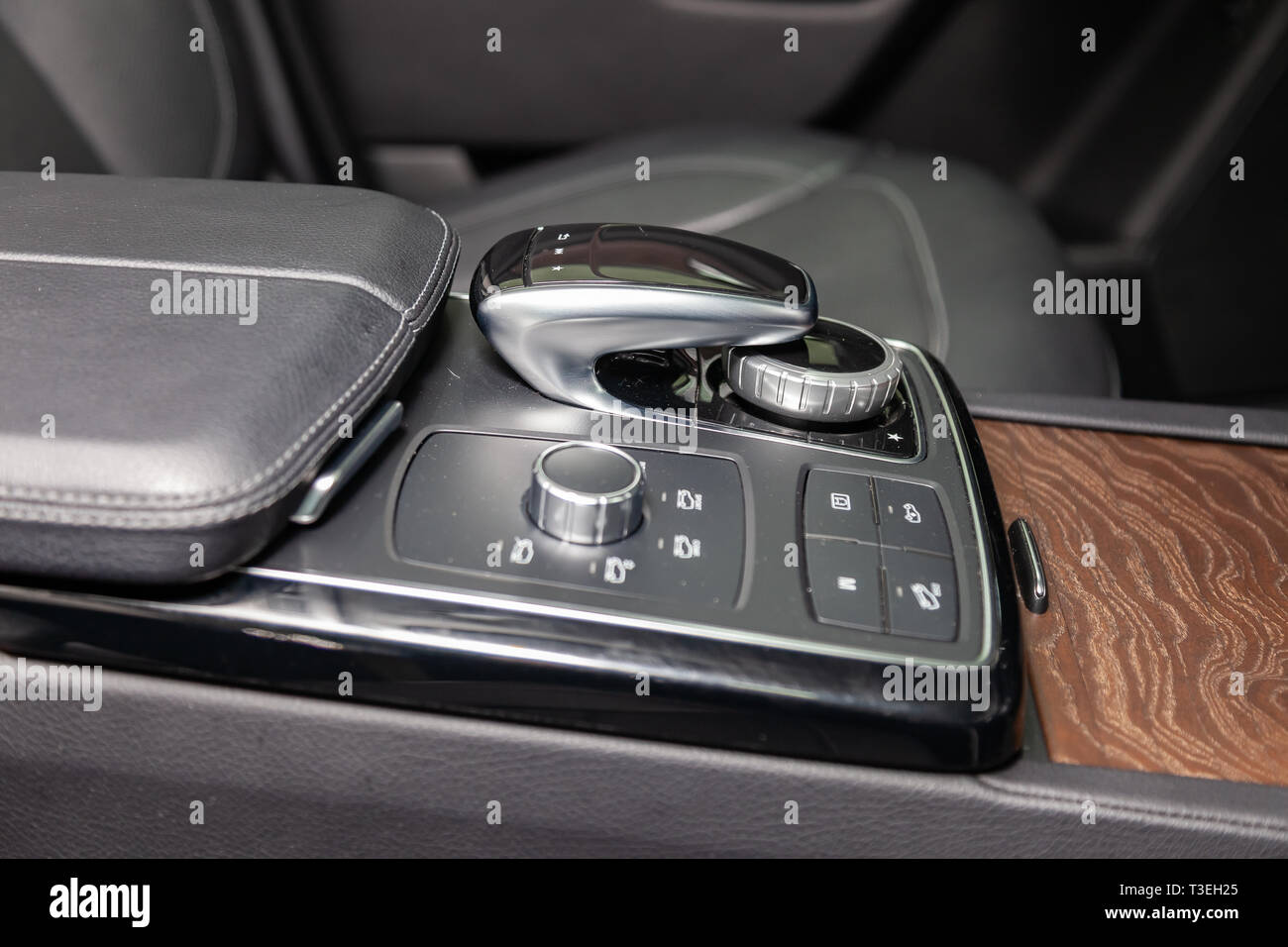 The interior elements of a new expensive business car inside with ...