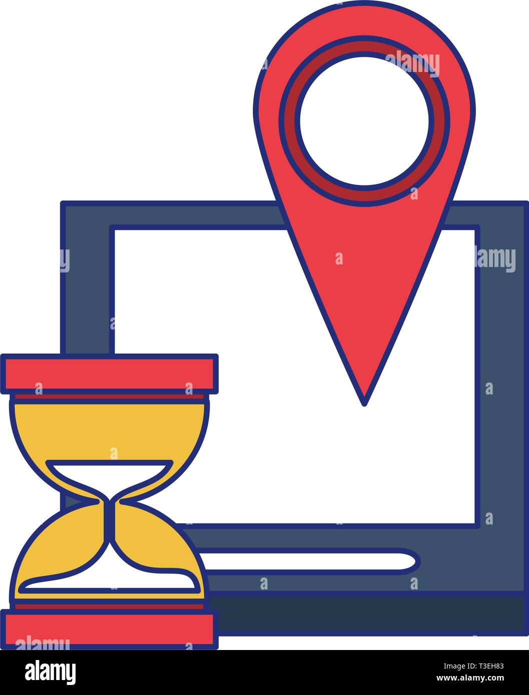 Tablet with gps tracking and hourglass symbol blue lines Stock Vector ...