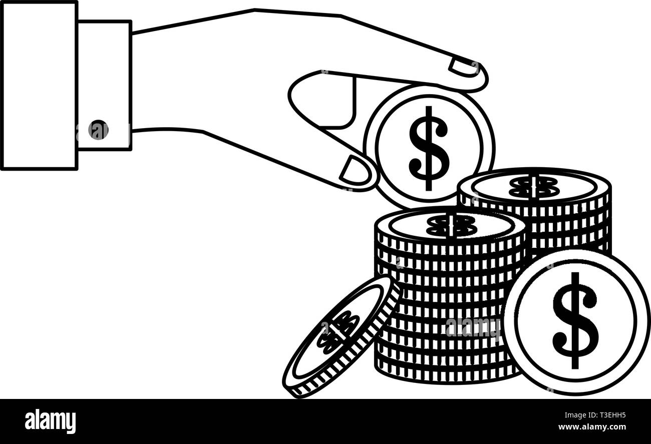 Businessman hand grabbing coins in black and white Stock Vector Image ...