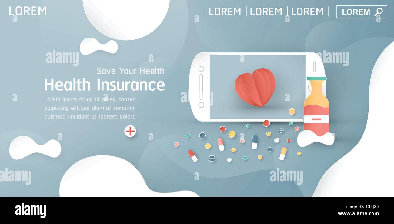 Vector illustration in concept of health insurance. Template design is ...