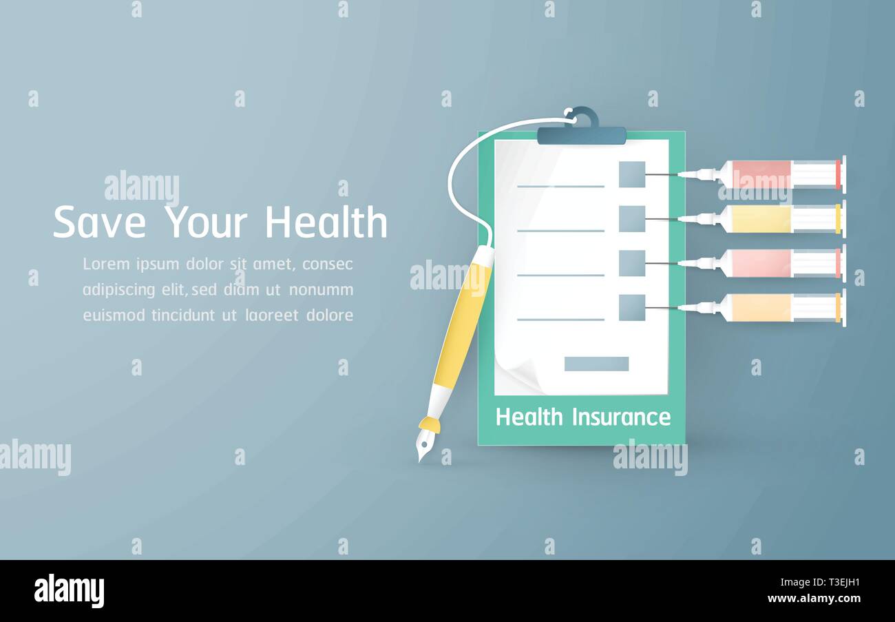 Vector illustration in concept of health insurance. Template design is ...