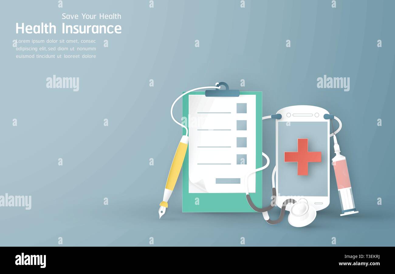 Vector illustration in concept of health insurance. Template design is ...