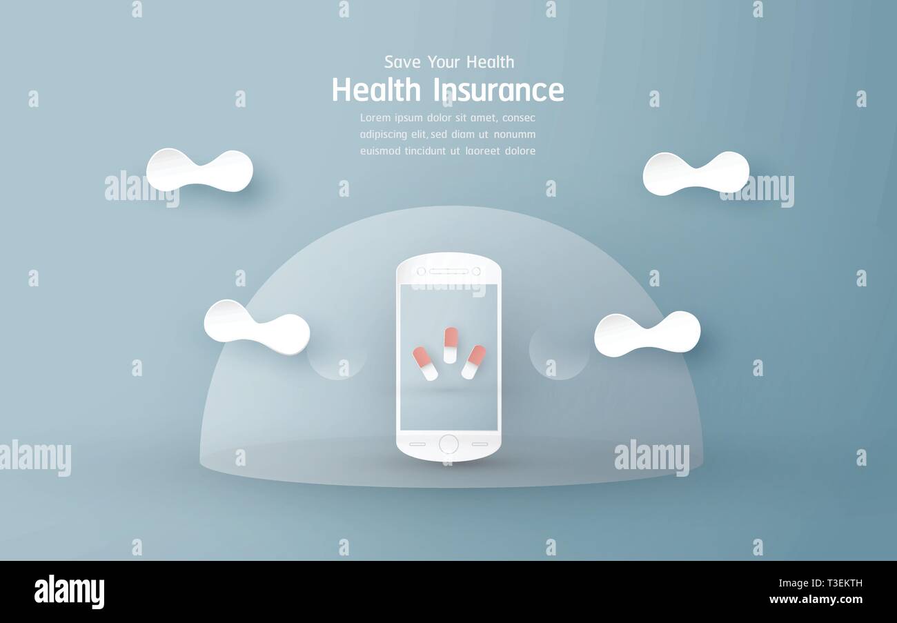 Vector illustration in concept of health insurance. Template design is ...