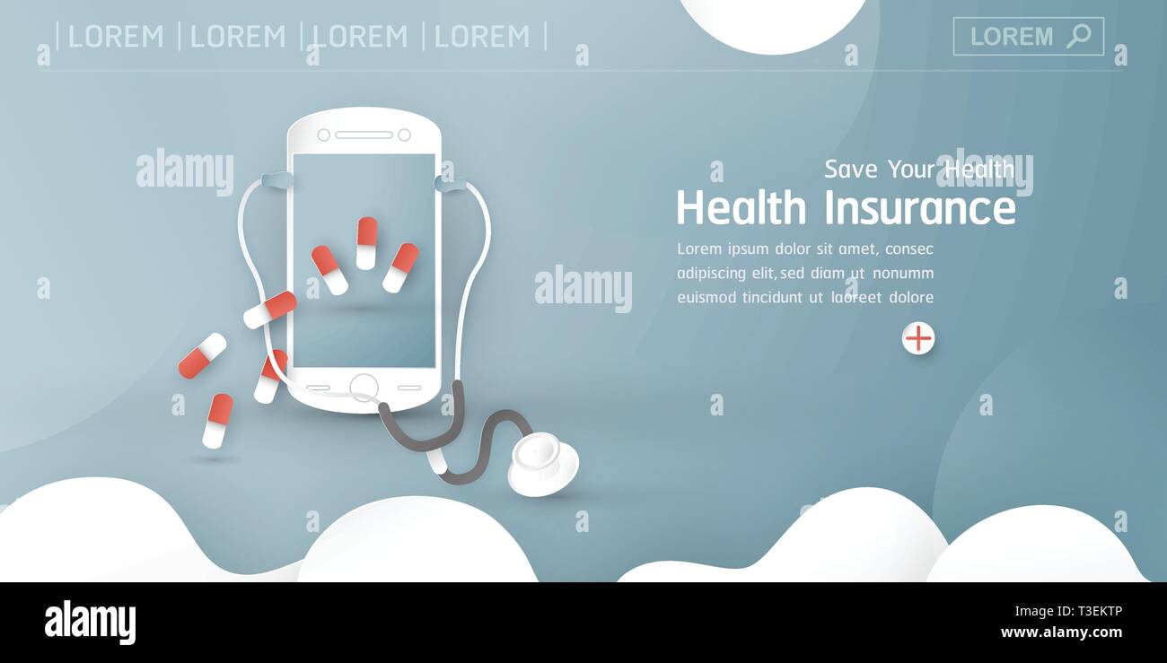 Vector illustration in concept of health insurance. Template design is ...