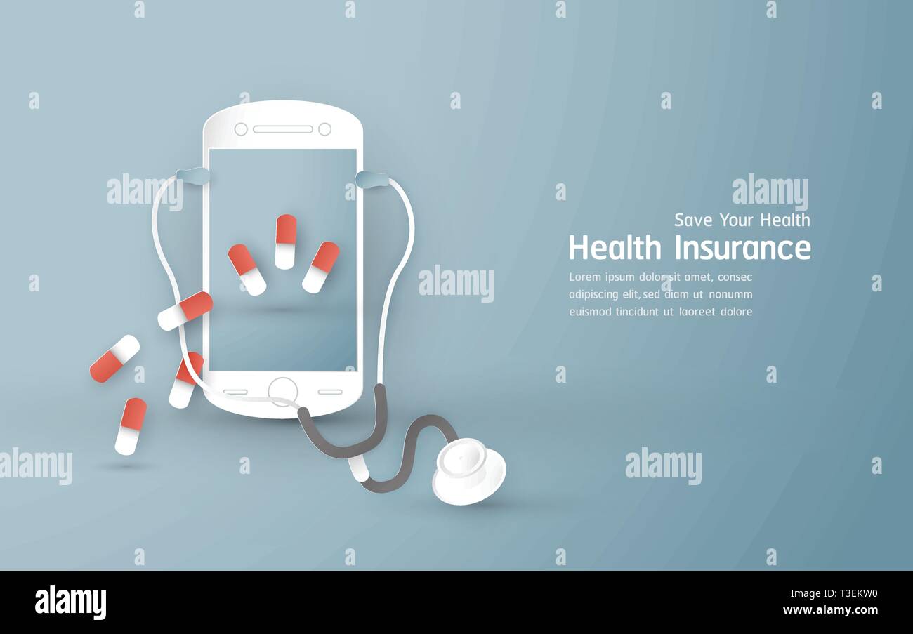 Vector illustration in concept of health insurance. Template design is ...