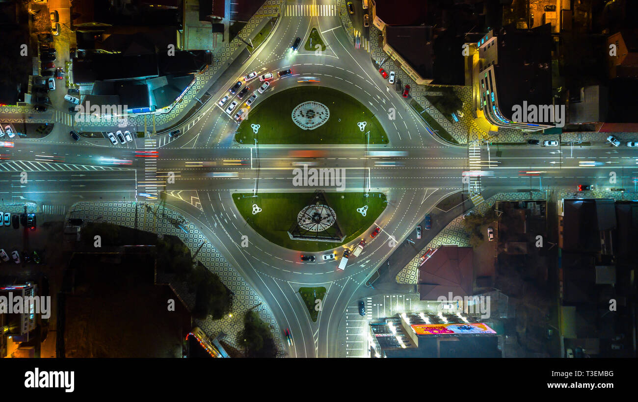 Top down view of urban highway intersection road Stock Photo - Alamy