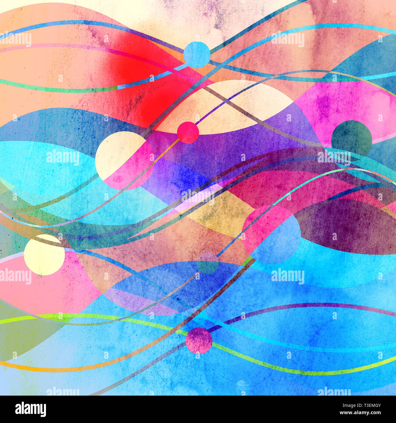 Abstract watercolor background with geometric color objects and ...