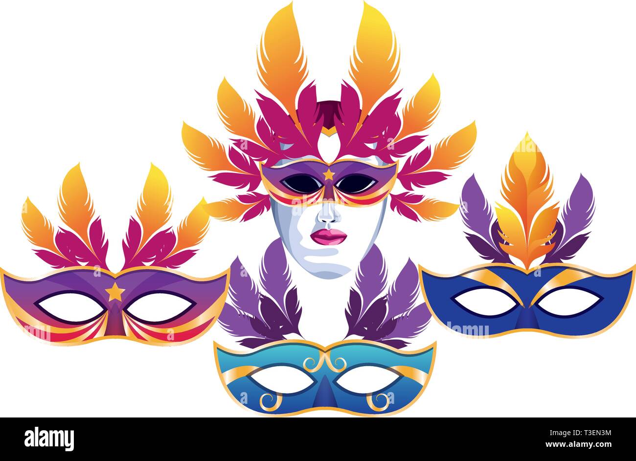 set of masks with feathers Stock Vector Image & Art - Alamy