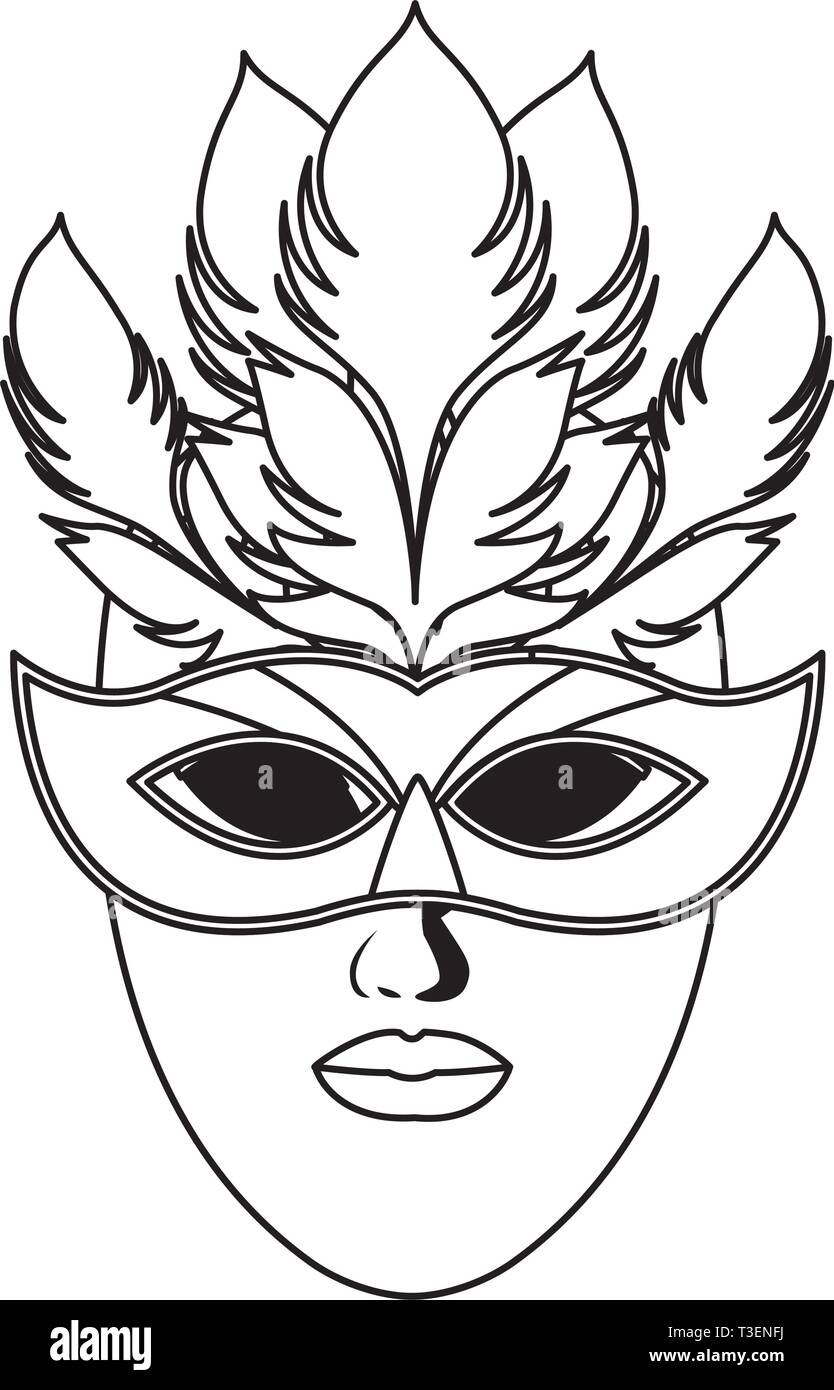 mask with feathers black and white Stock Vector Image & Art - Alamy
