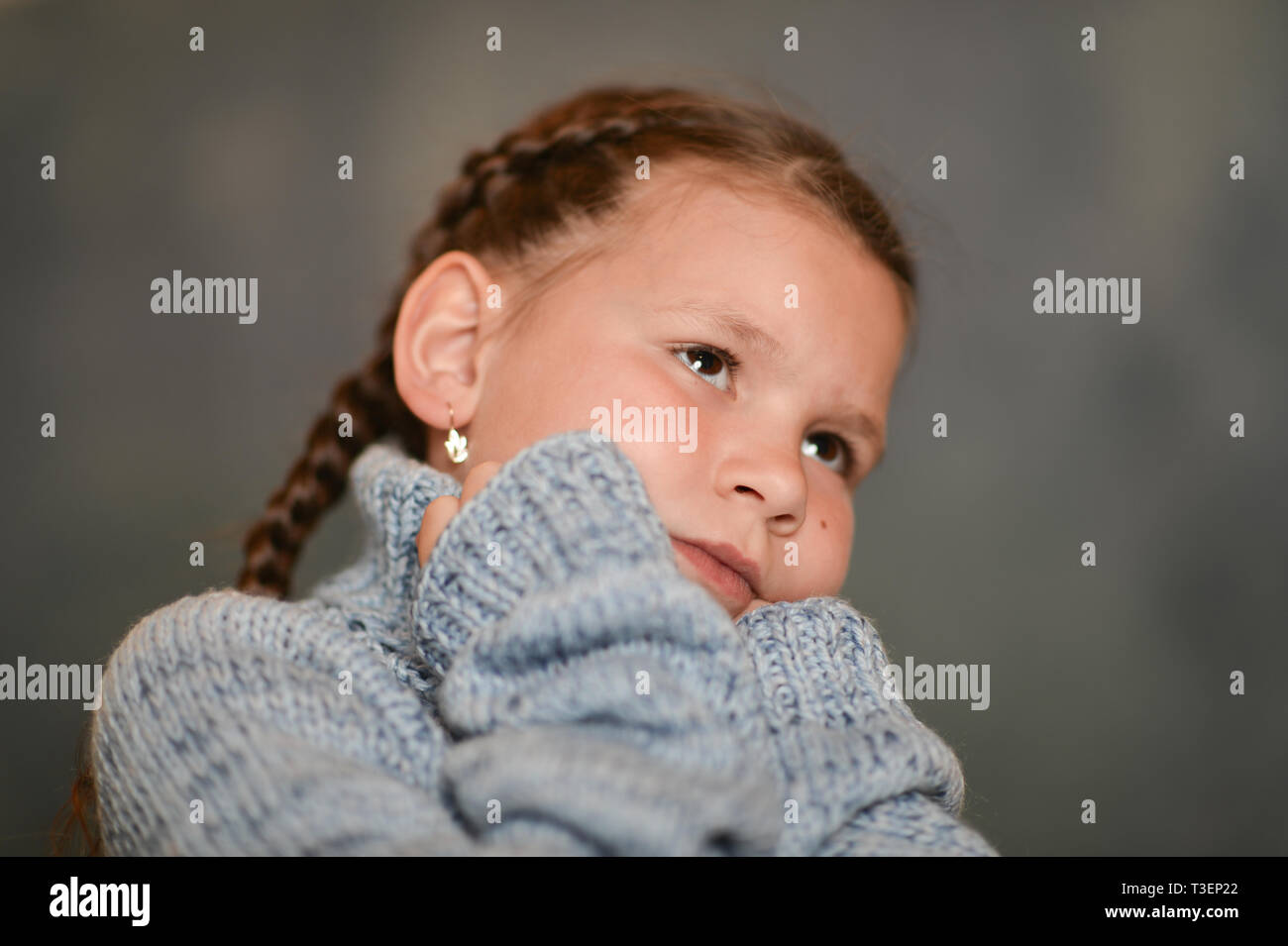 Close up portrait of sad sick girl suffering from illness Stock Photo ...