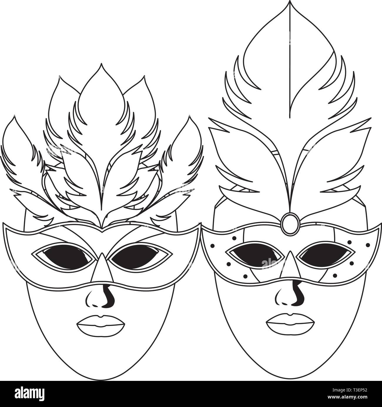 masks and feathers black and white Stock Vector Image & Art - Alamy