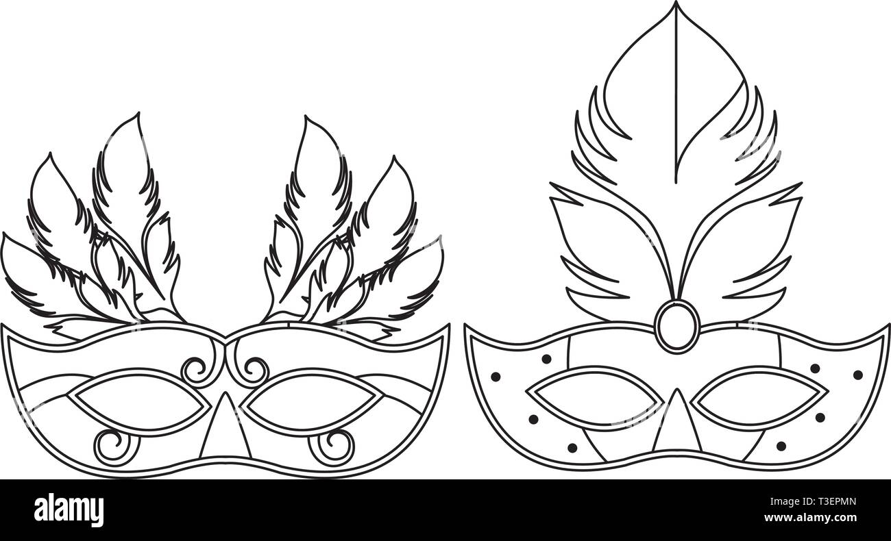 masks and feathers black and white Stock Vector Image & Art - Alamy