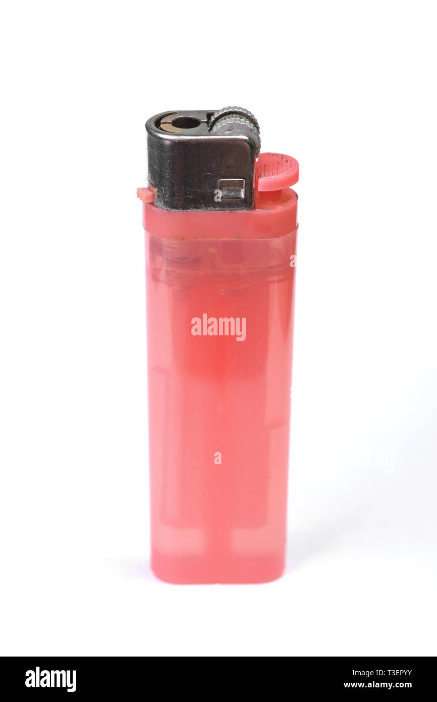 Cheap pink plastic gas disposable lighter isolated on white background ...