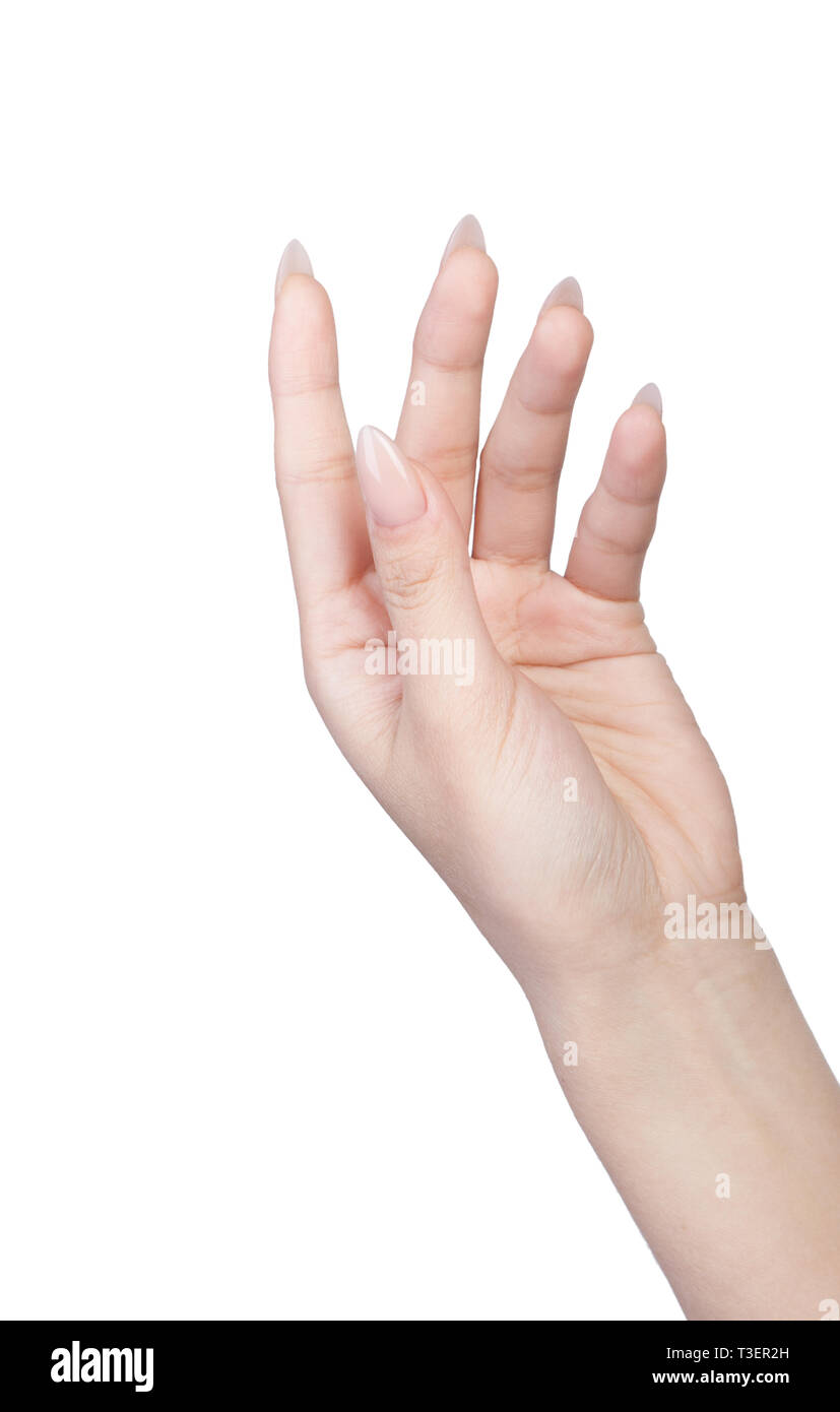 Female hand gesture isolated on white Stock Photo - Alamy
